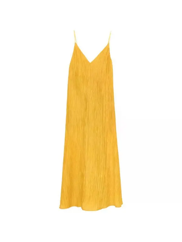 SOLOTRE V-neck Textured Dress - Yellow
