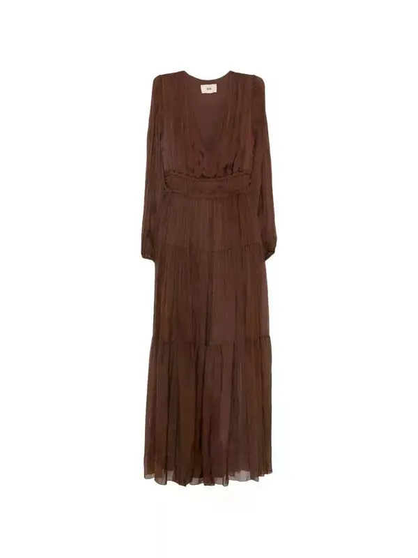SOLOTRE Tiered V-neck Dress - Brown