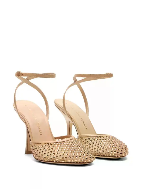 STUART WEITZMAN Crystal-embellished Ankle Strap Pumps - Neutrals