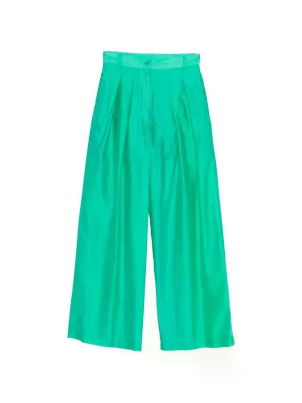 SOLOTRE Pleated Wide Leg Trousers - Green