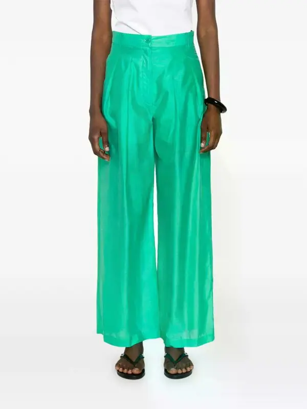 SOLOTRE Pleated Wide Leg Trousers - Green