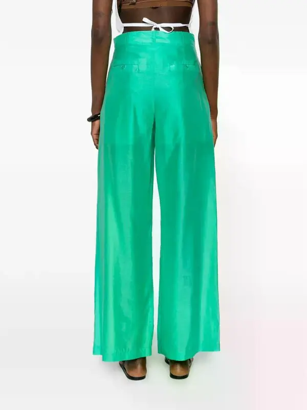 SOLOTRE Pleated Wide Leg Trousers - Green