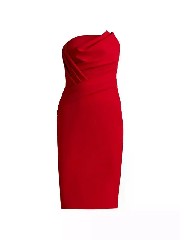 Tadashi Shoji Pique Draped Strapless Midi Dress - Red