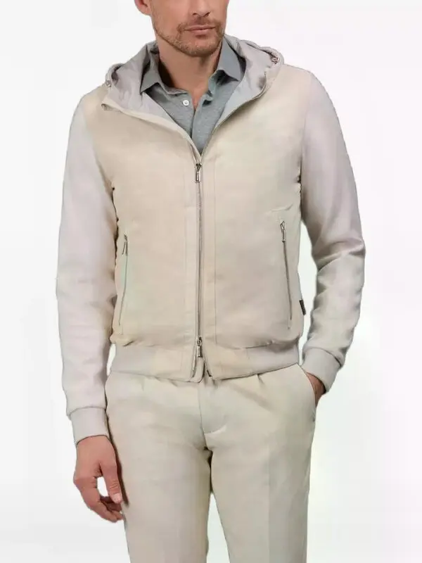 MOORER Cascella-urm Hooded Zip Suede Jacket - Neutrals
