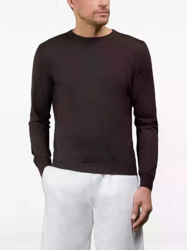 MOORER Orvieto Round-neck Long-sleeve Sweater - Brown