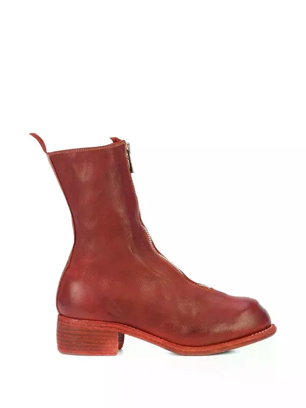 Guidi Front Zip Leather Boots - Red