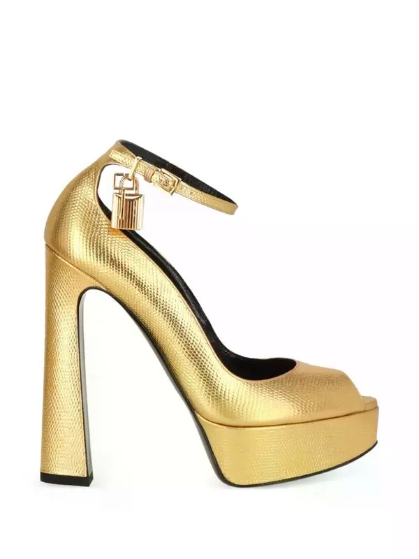 TOM FORD Padlock Peep-toe Platform Pumps - Gold