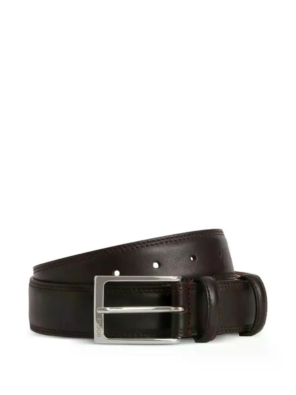 Boggi Milano Double-stitching Belt With Logo Buckle - Brown
