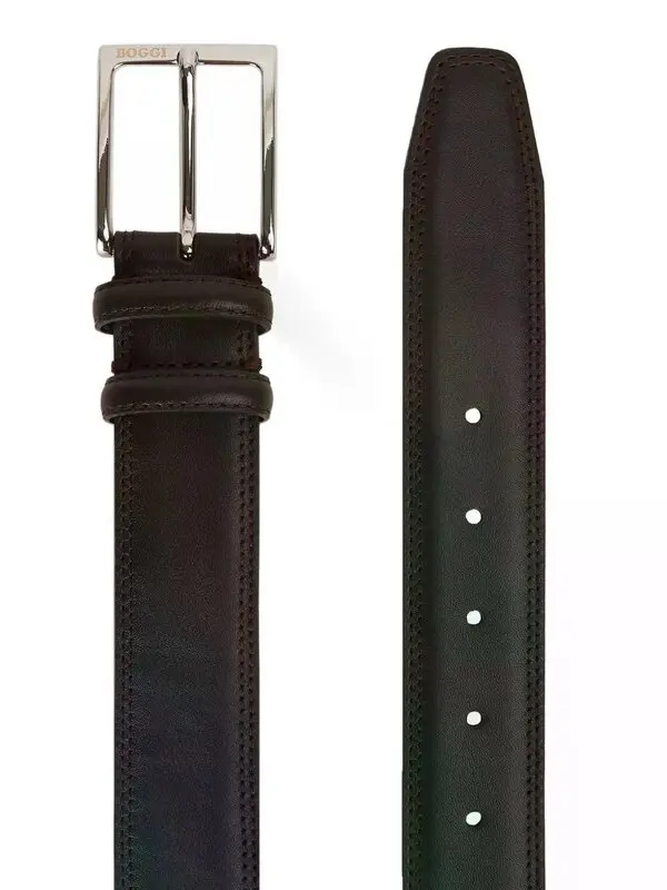 Boggi Milano Double-stitching Belt With Logo Buckle - Brown