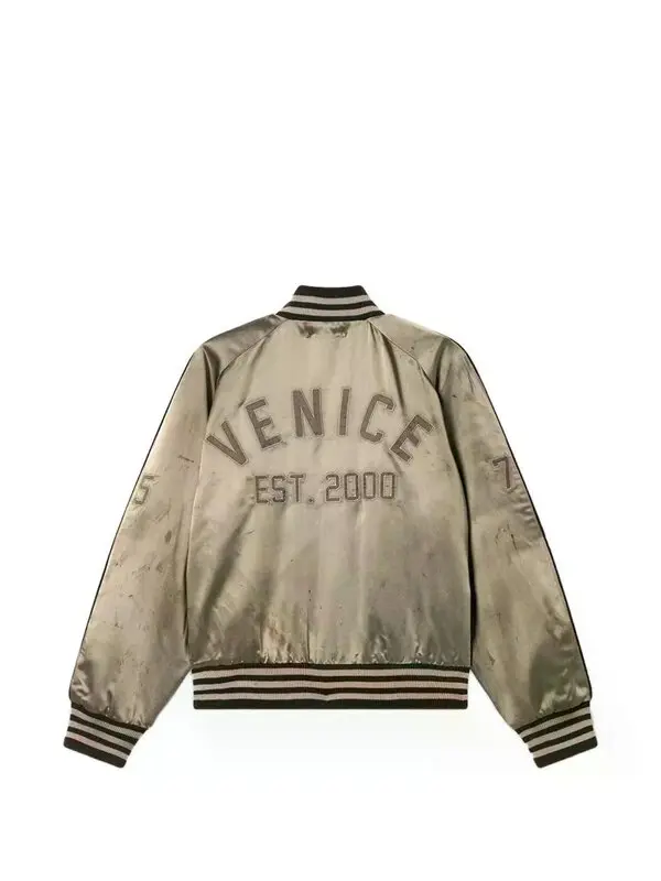 GOLDEN GOOSE Green Satin Bomber Jacket With Ribbed Hems - Neutrals