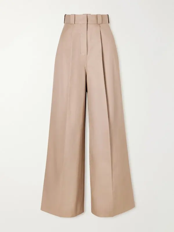 Balenciaga Pleated Wide-leg Cotton Pants - Neutrals