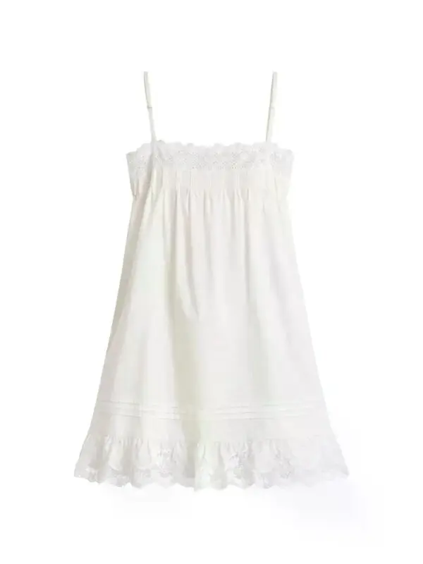 Saint Laurent Lace Trim Mini Dress - White