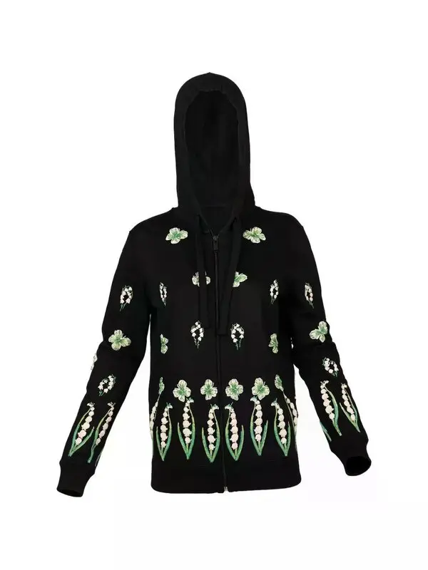 Valentino Garavani Floral-appliqué Zip-up Hoodie - Black