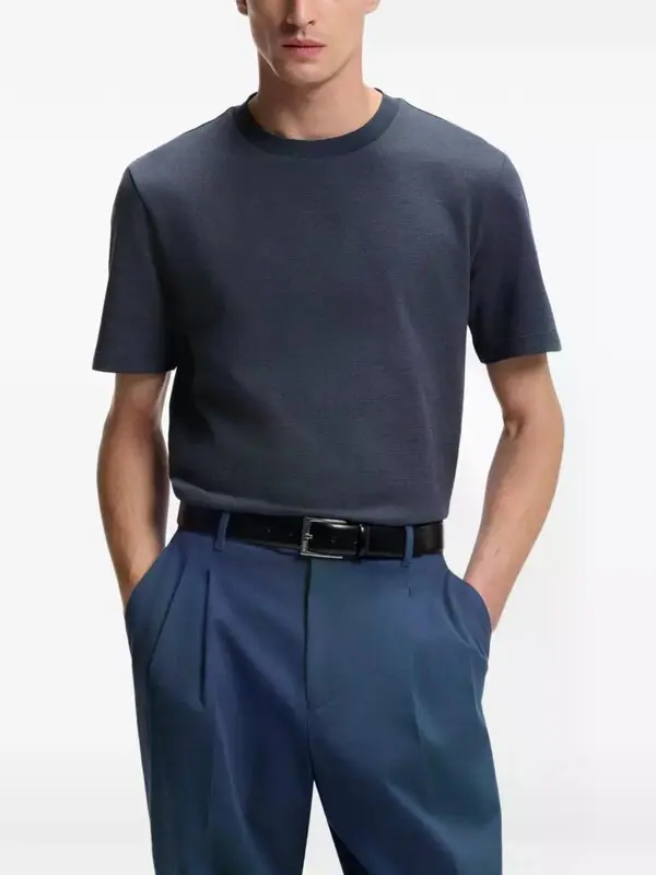 BOSS Bubble-structure T-shirt In Cotton - Blue