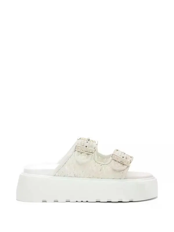 Casadei Birkis Woven Buckle Slides - White