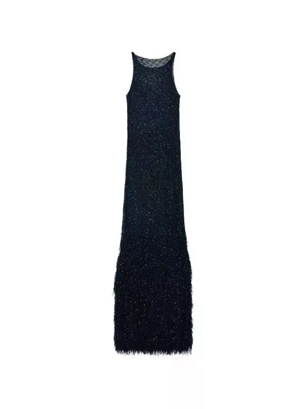 Giorgio Armani Sequined Fringed Maxi Dress - Blue