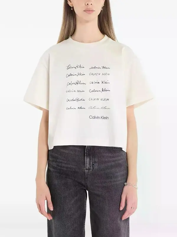 Calvin Klein Logo Crop Top - Neutrals