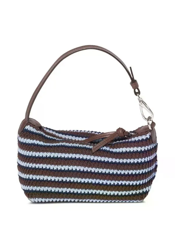 Miu Miu Crochet Pouch With Striped Pattern And Leather Handle - Brown