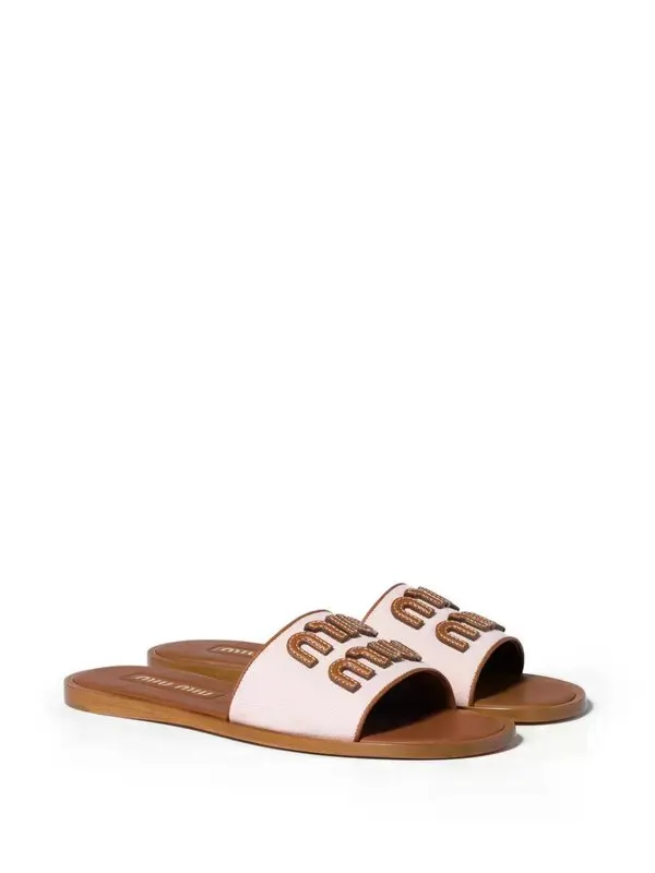 Miu Miu Canvas And Leather Slides - Pink