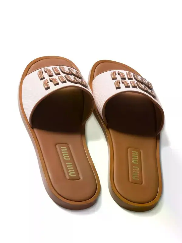 Miu Miu Canvas And Leather Slides - Pink