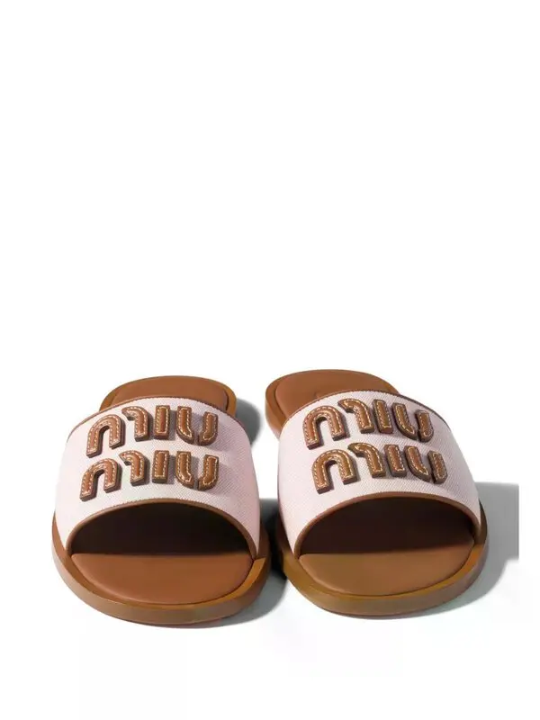Miu Miu Canvas And Leather Slides - Pink