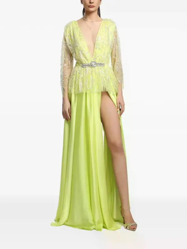 MIAU BY CLARA ROTESCU Portofino Crystal-embellished Maxi Dress - Yellow