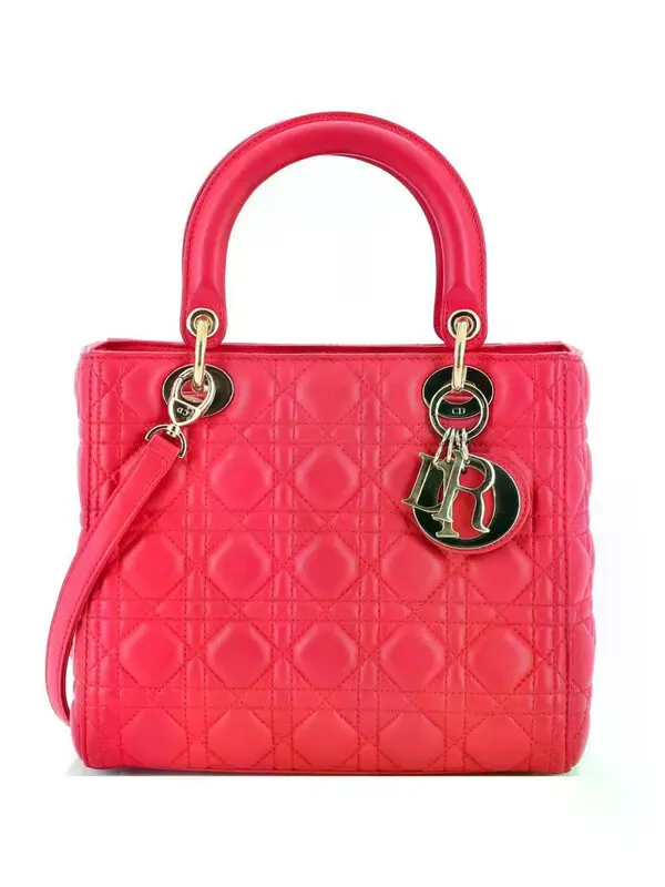 Dior Lady Bag Cannage Quilt Lambskin Medium Satchel - Pink