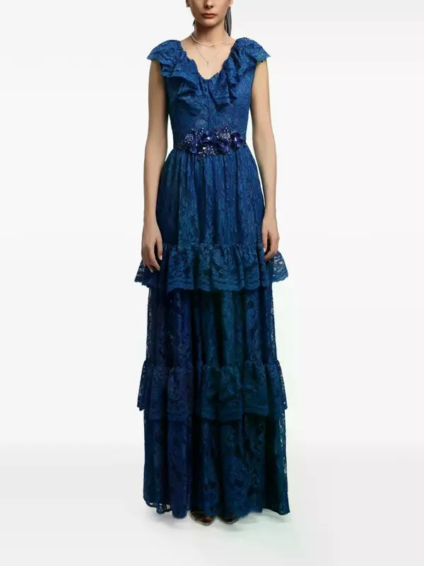 MIAU BY CLARA ROTESCU Latsmi Ruffled Tiered Maxi Dress - Blue