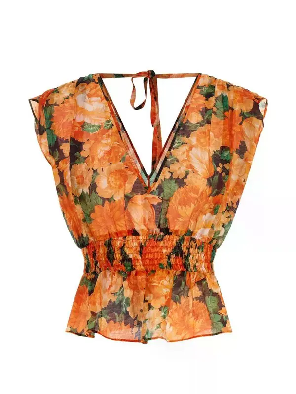 Pinko Botanical Garden V-neck Top - Orange