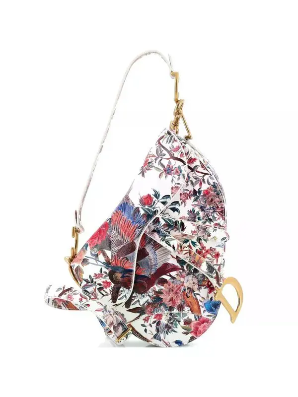 Dior Saddle Handbag With Strap Printed Leather Medium Shoulder Bag - Multicolour