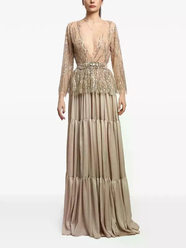 MIAU BY CLARA ROTESCU Amman Crystal-embellished Maxi Dress - Neutrals