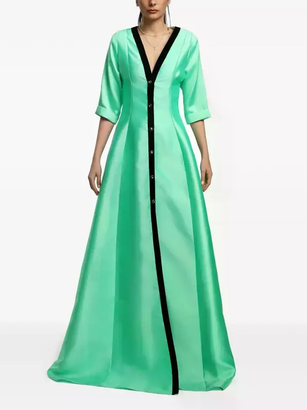 MIAU BY CLARA ROTESCU Bilbao V-neck Buttoned Maxi Dress - Green