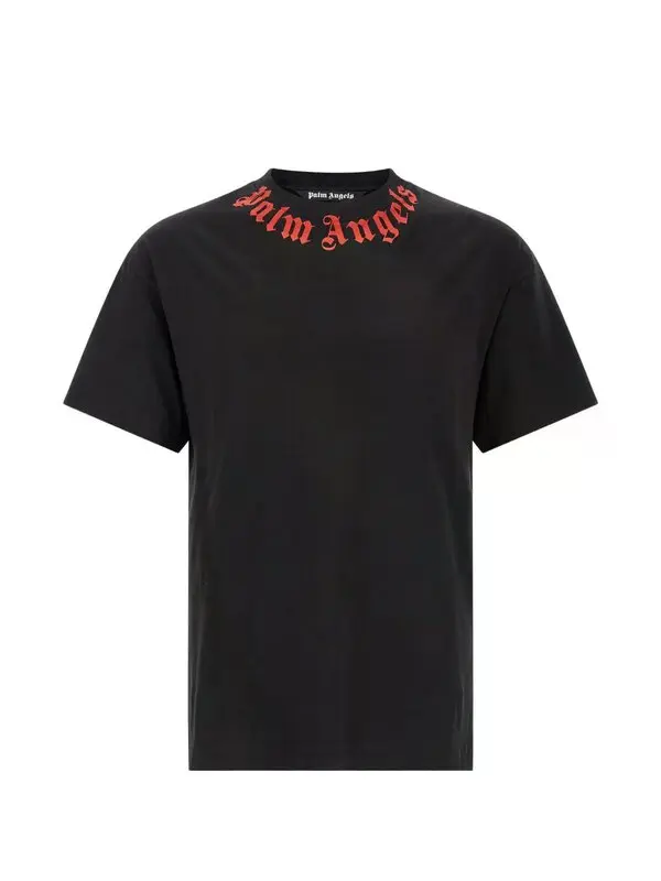 Palm Angels Logo Neck Cotton T-shirt - Black