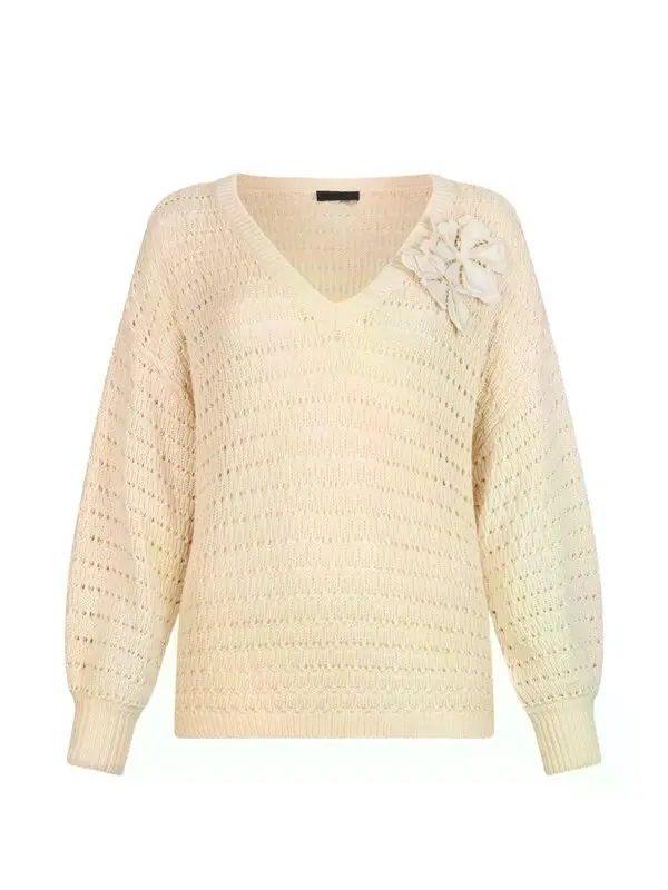 Liu Jo V-neck Cotton Sweater - Neutrals