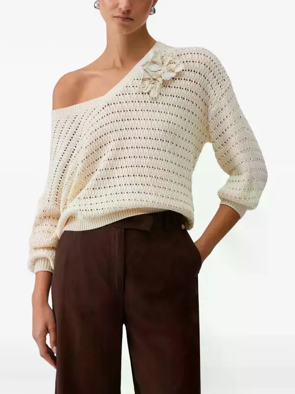 Liu Jo V-neck Cotton Sweater - Neutrals