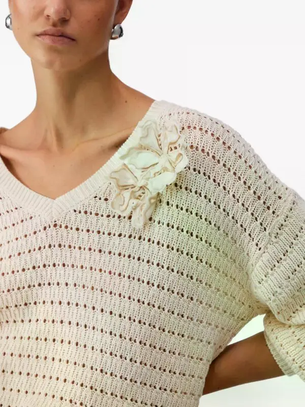 Liu Jo V-neck Cotton Sweater - Neutrals