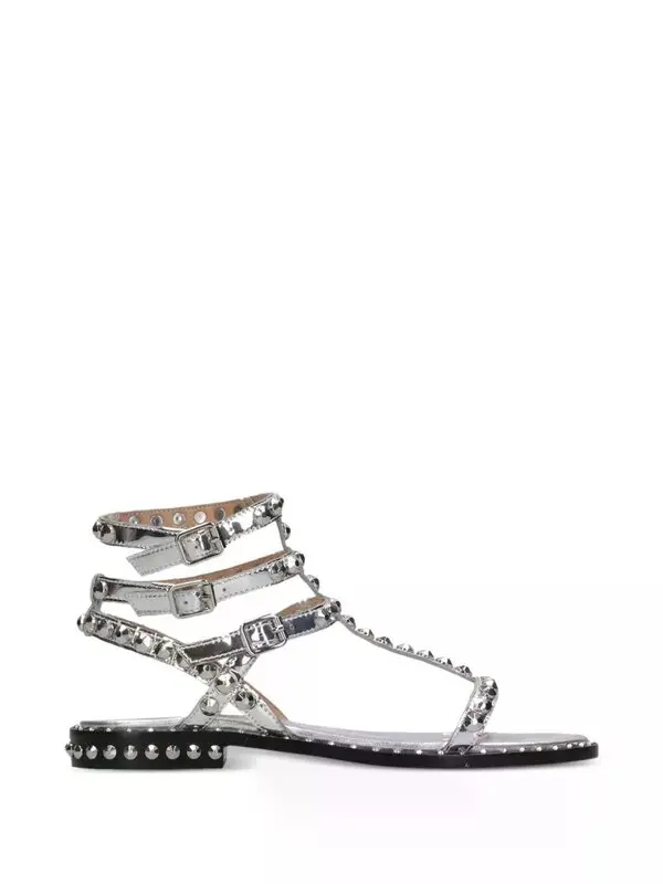 Ash Studded Buckled Flat Sandals - Silver