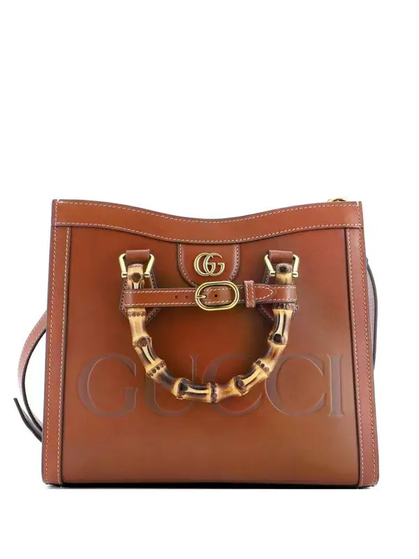 Gucci Diana Nm Logo Bamboo Handle Embossed Leather Small Shoulder Bag - Brown