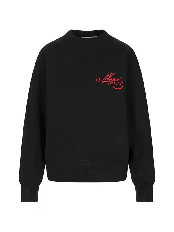 MSGM Embroidered Logo Crew-neck Sweatshirt - Black