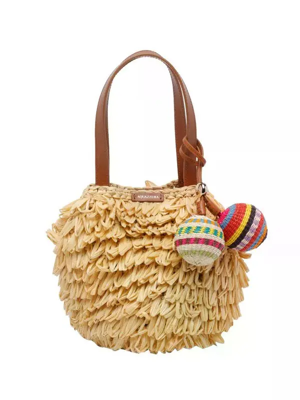 AQUAZZURA Pompom Raffia Mini Bag - Neutrals