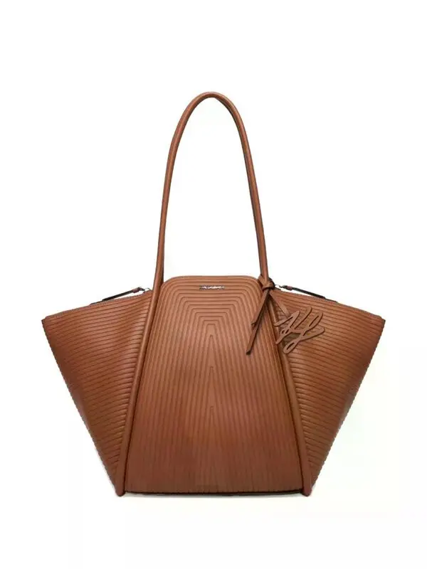 Karl Lagerfeld Top Handle Ridged Shoulder Bag - Brown