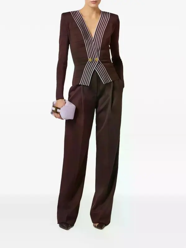 Elisabetta Franchi Knit Fabric Top With Striped Bands - Brown