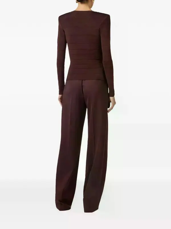 Elisabetta Franchi Knit Fabric Top With Striped Bands - Brown