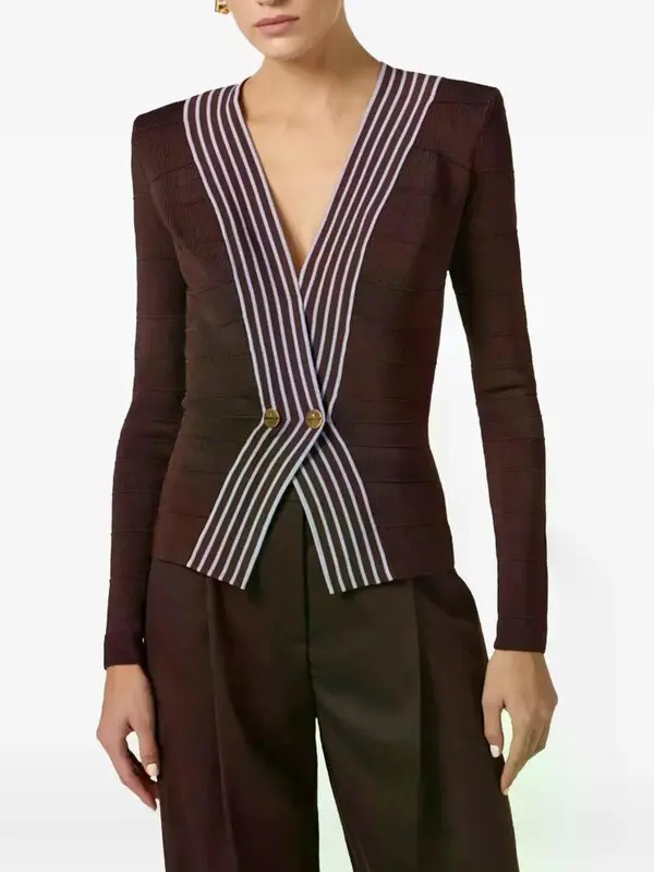 Elisabetta Franchi Knit Fabric Top With Striped Bands - Brown