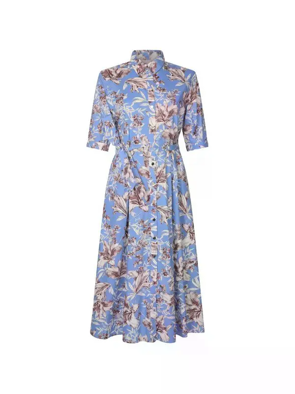Liu Jo Floral Belted Midi Shirt Dress - Blue