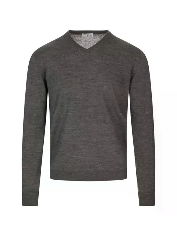 Fedeli V-neck Wool Sweater - Grey