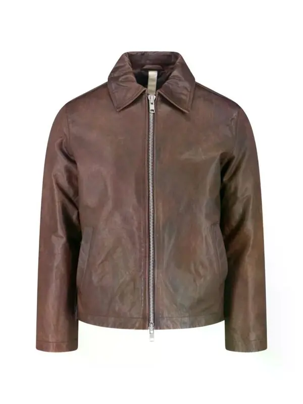 SUNFLOWER Zip Leather Jacket - Brown
