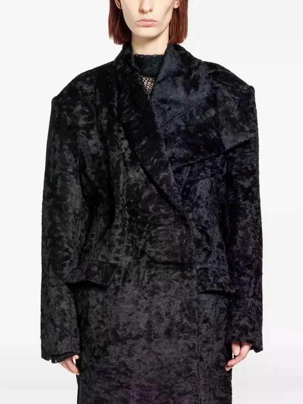 YEHUAFAN Double-breasted Coat With Asymmetric Lapels - Black