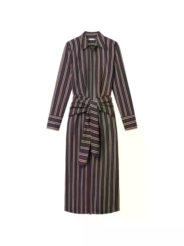 A.L.C. Striped Tie Midi Dress - Brown