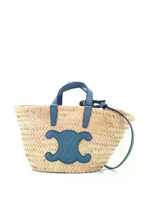 Celine Classic Panier Basket Raffia And Leather Teen Tote Bag - Blue